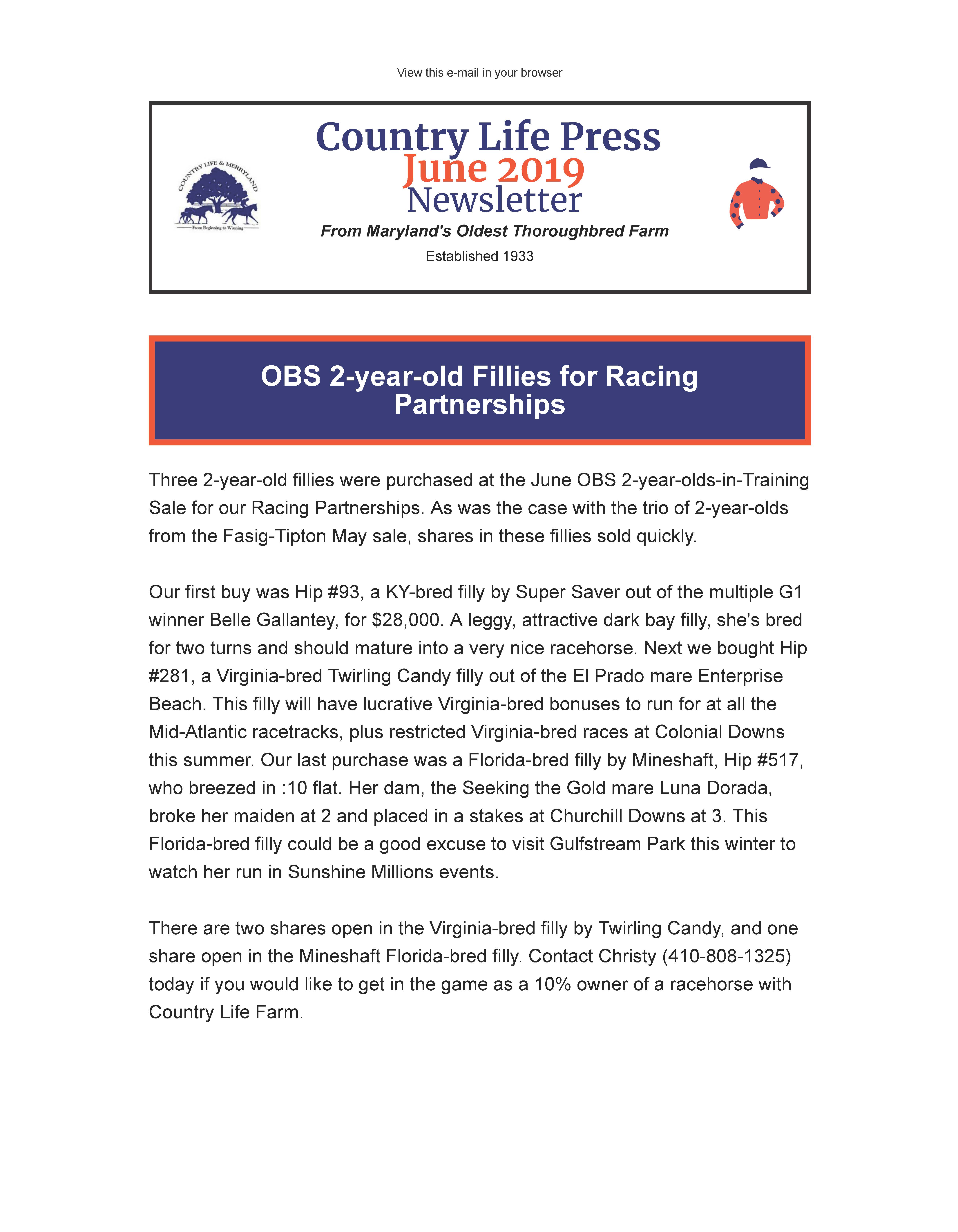 Newsletter – Country Life and Merryland Farms